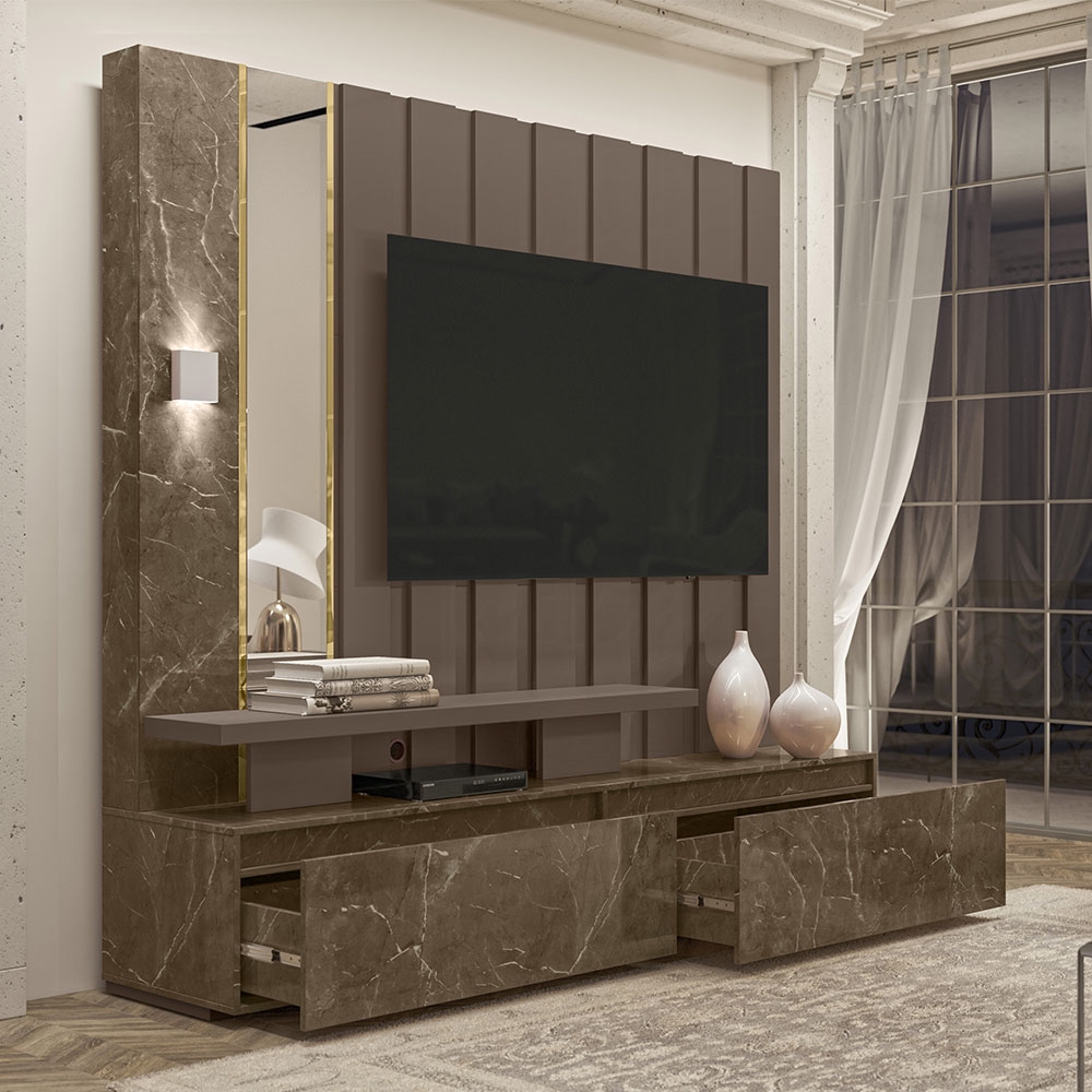 Estante Home para TV até 65" com 02 Gavetas Iluminação LED e Espelho ...