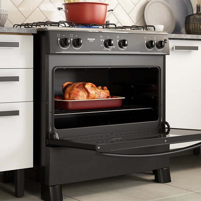 Fogão 5 Bocas a Gás Itatiaia Star NG Acendimento Automático Preto ...