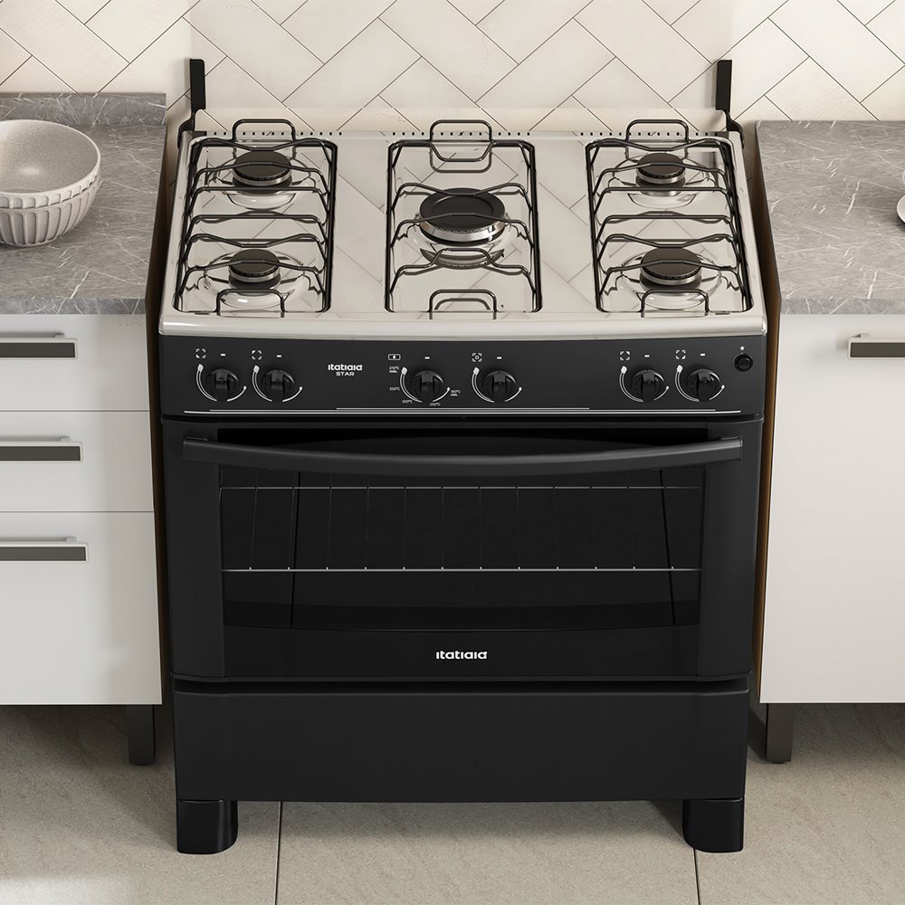 Fogão 5 Bocas a Gás Itatiaia Star NG Acendimento Automático Preto ...