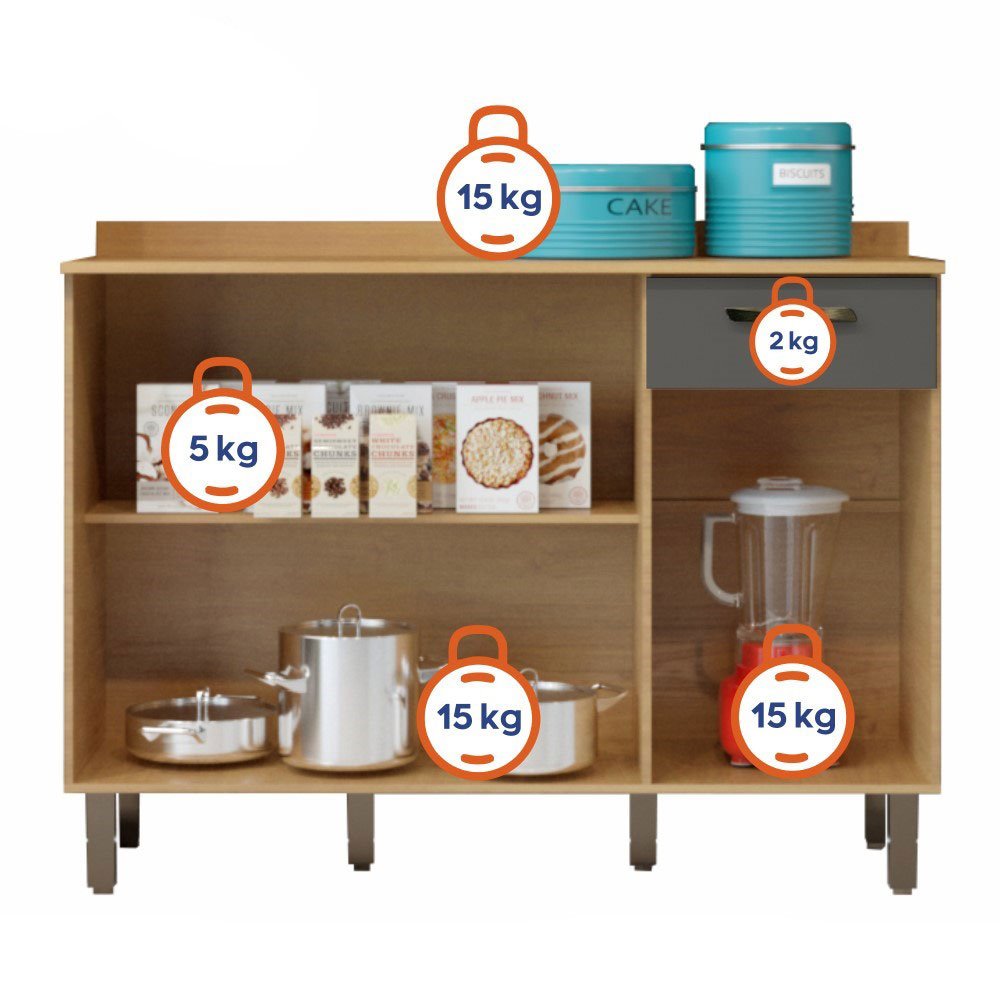 Balcão Multiuso de Cozinha com Tampo 03 Portas e 01 Gaveta 120 cm ...