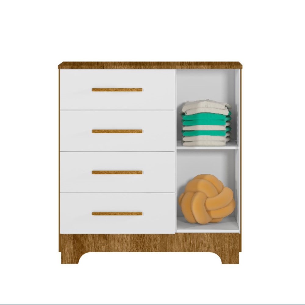 Cômoda com 01 Porta e 04 Gavetas 100% MDF Fly Branco/Madeirado Ypê ...