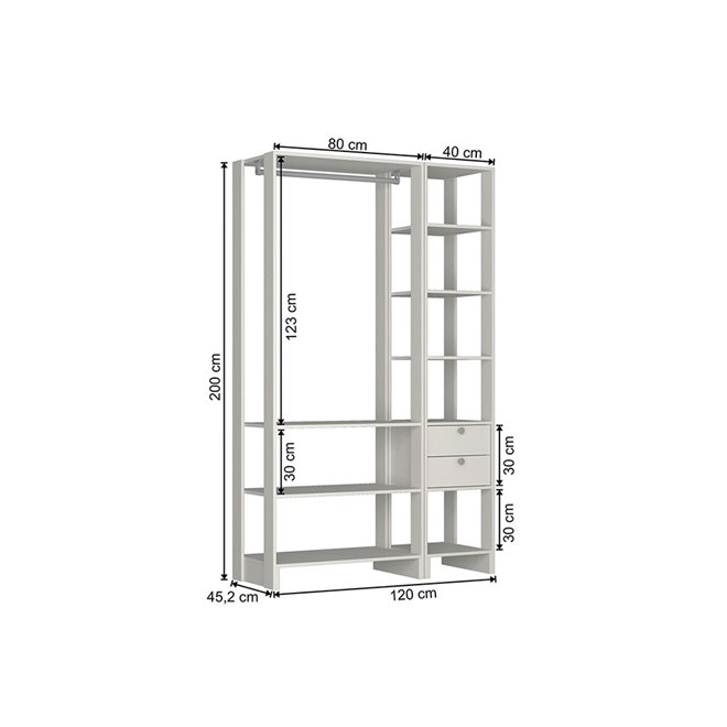 Armário Roupeiro Closet Modulado 02 Gavetas 08 Prateleiras e 01 ...