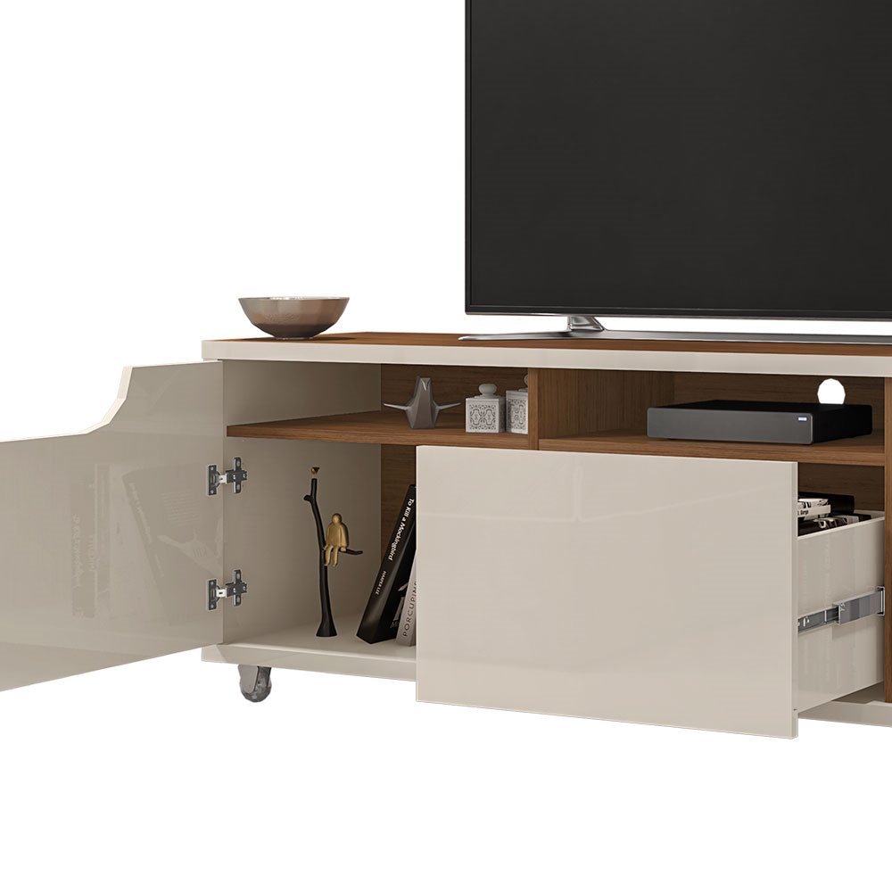 Rack Bancada para TV até 60" 02 Portas 01 Gaveta e 03 Nichos e Rodízios ...