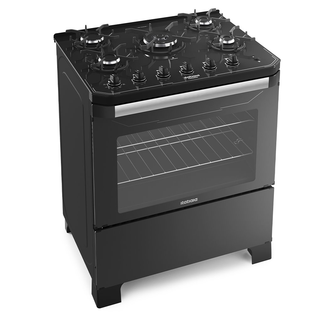 Fogão 5 Bocas a Gás Itatiaia Itamaster com Mesa de Vidro e Queimador ...