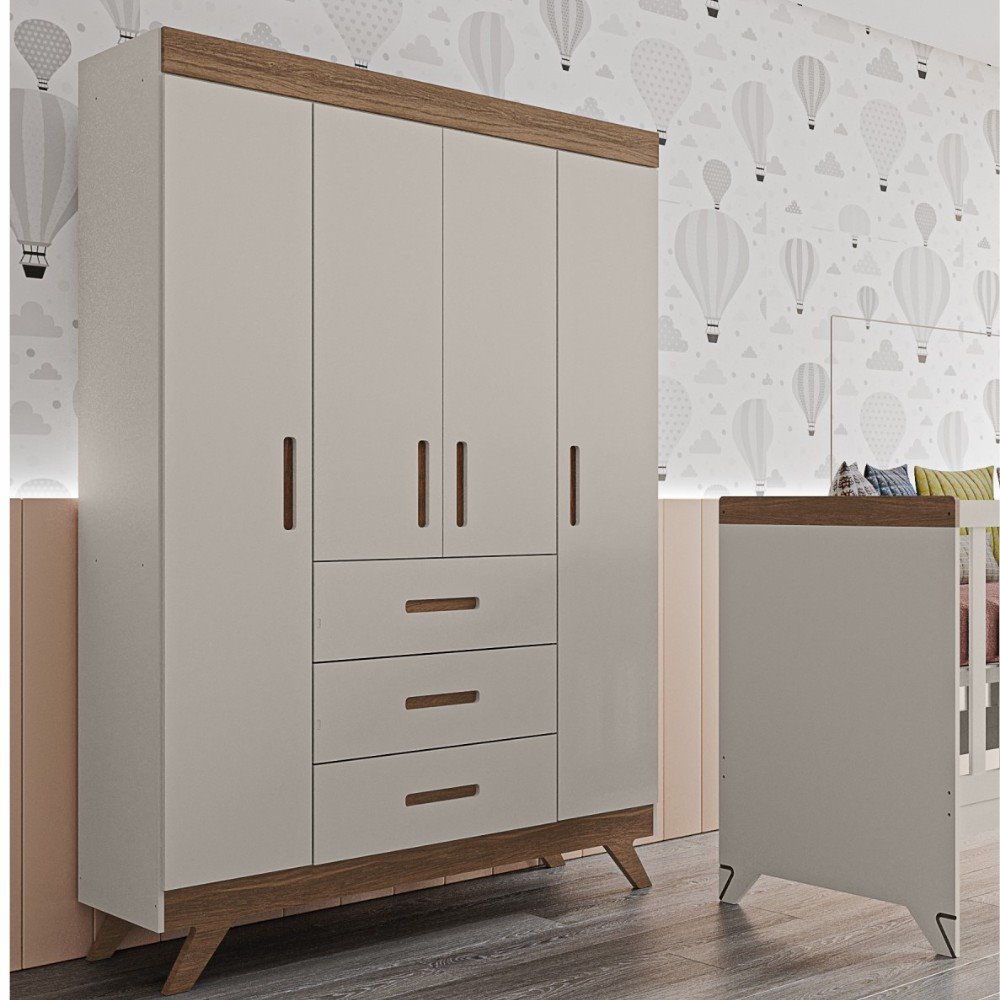 Guarda-Roupa Infantil 04 Portas e 03 Gavetas 100% MDF Maya Off White ...