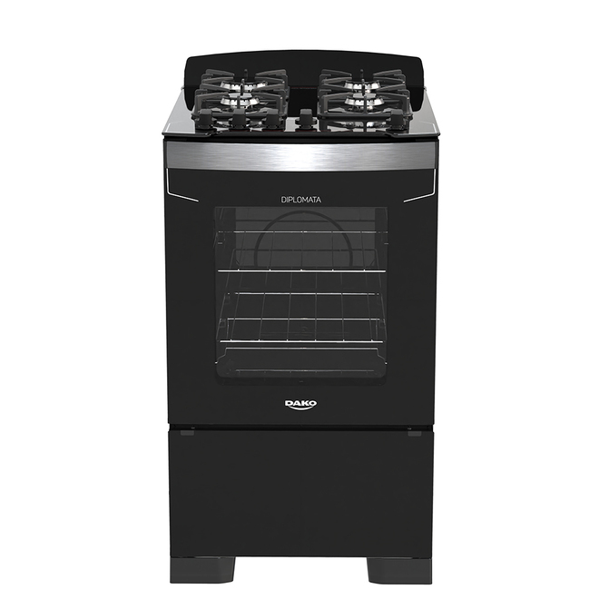 Fogão 4 Bocas a Gás Dako Diplomata com Acendimento Automático e Mesa de Vidro Preto Bivolt - Dako