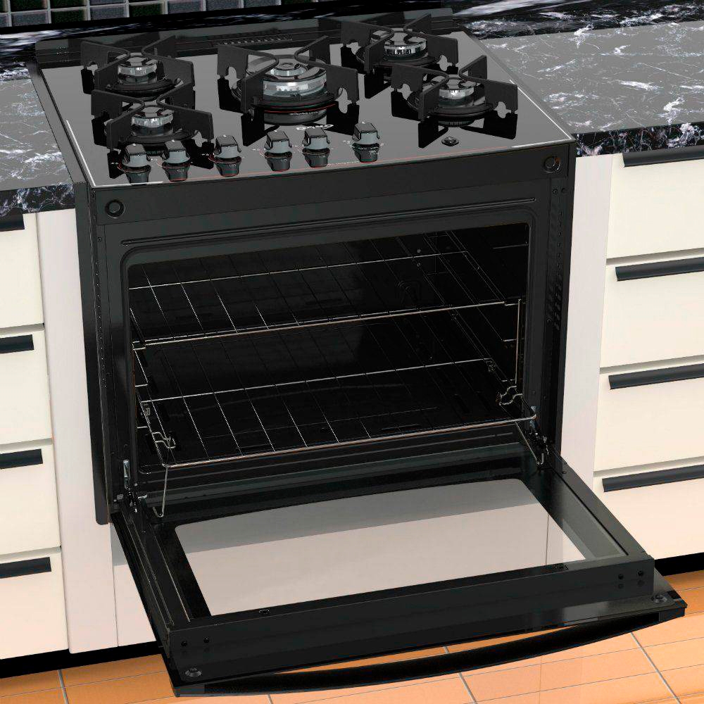 Fogão de Embutir 5 Bocas à Gás Dako Glass com Mesa de Vidro Preto Bivolt - Dako